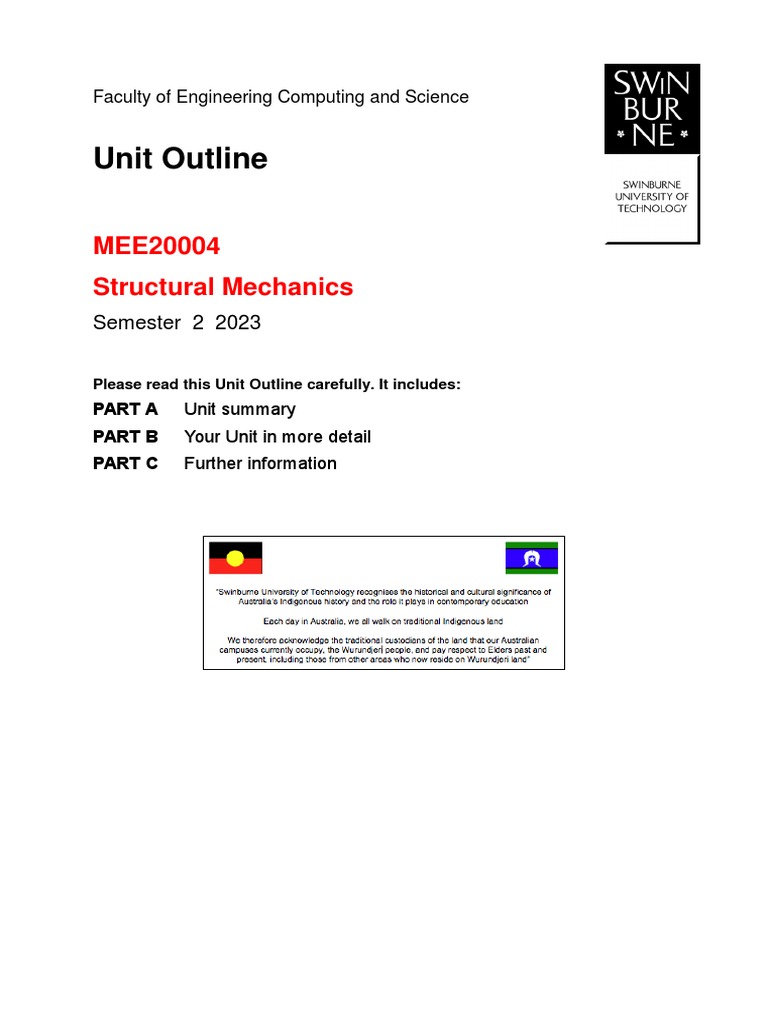MEE20004 Structural Mechanics Outline Sem 2 2023 | PDF | Stress ...