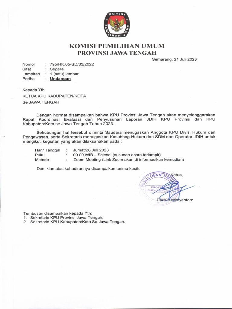 Undangan Ketua KPU KabKota | PDF