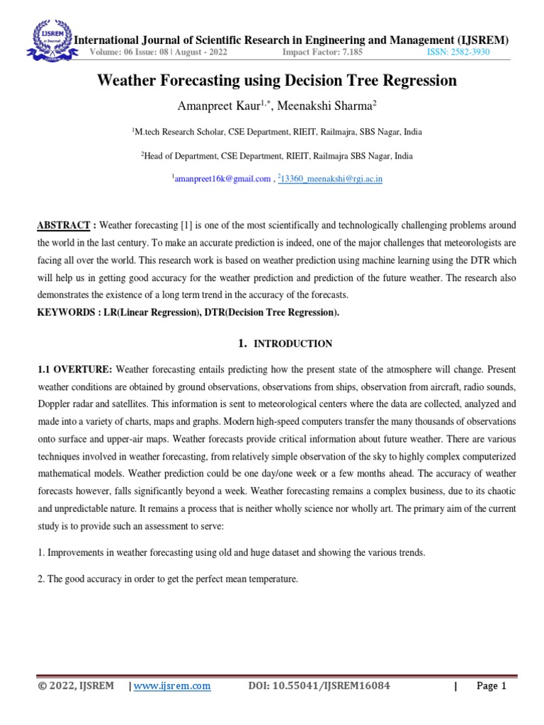 Weather Forecasting Using Decision Tree Regression | PDF