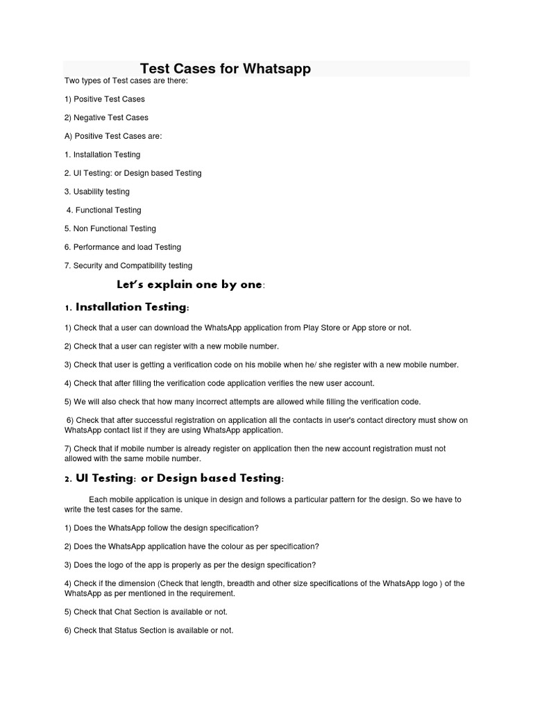 Test Cases For Whatsapp | PDF | Software Testing | Mobile App