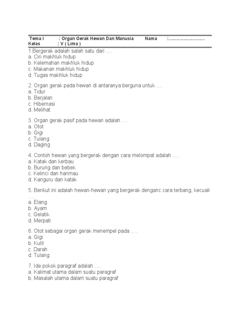 Soal Tema 1 Klas 5 | PDF