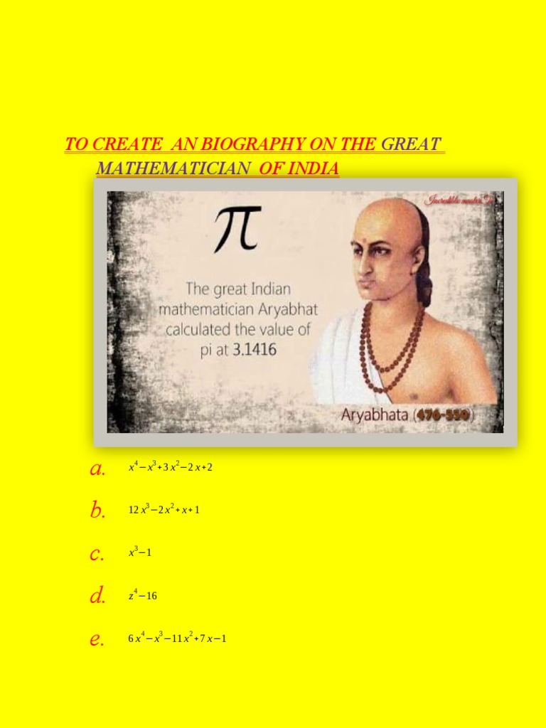 To Create An Biography On The Great Mathematician of India | Download Free PDF | Equations ...