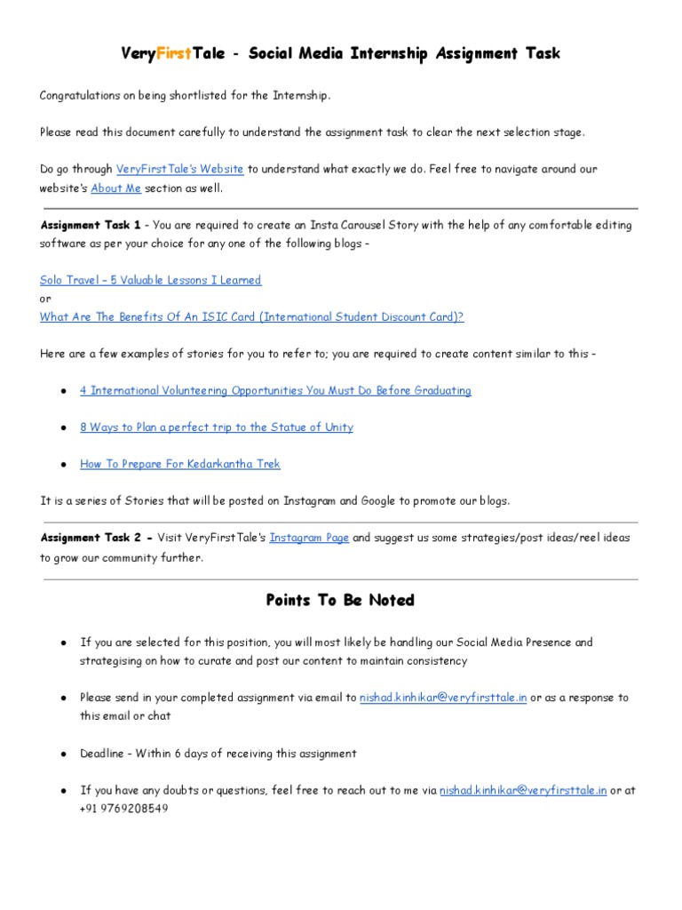 VeryFirstTale - Social Media Internship Assignment Task | PDF | Social ...