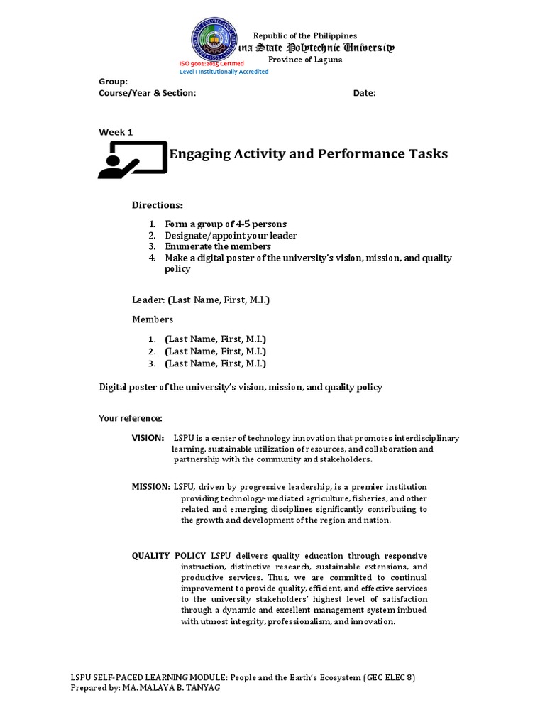 GEC ELEC 8 - Activity Week1 - TanyagMMB | PDF