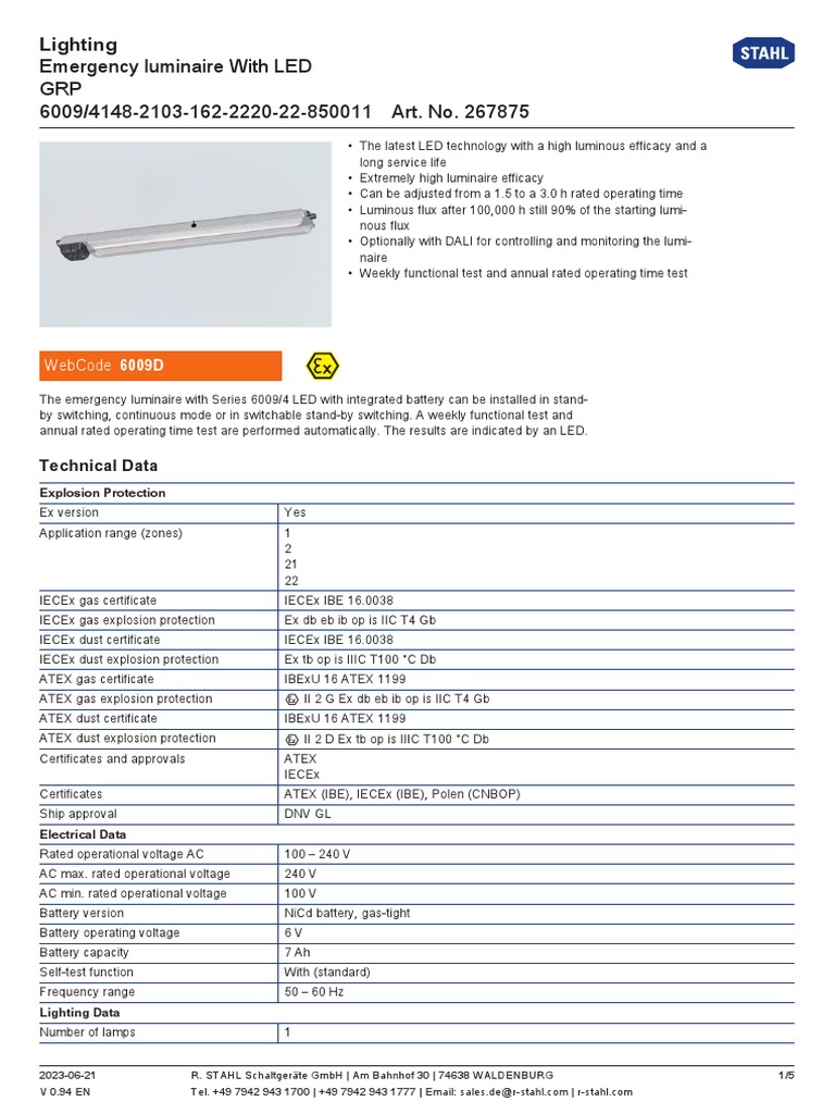 Ex Single Data Sheet Emergency Luminaire With Led GRP 6009 4148 2103 ...