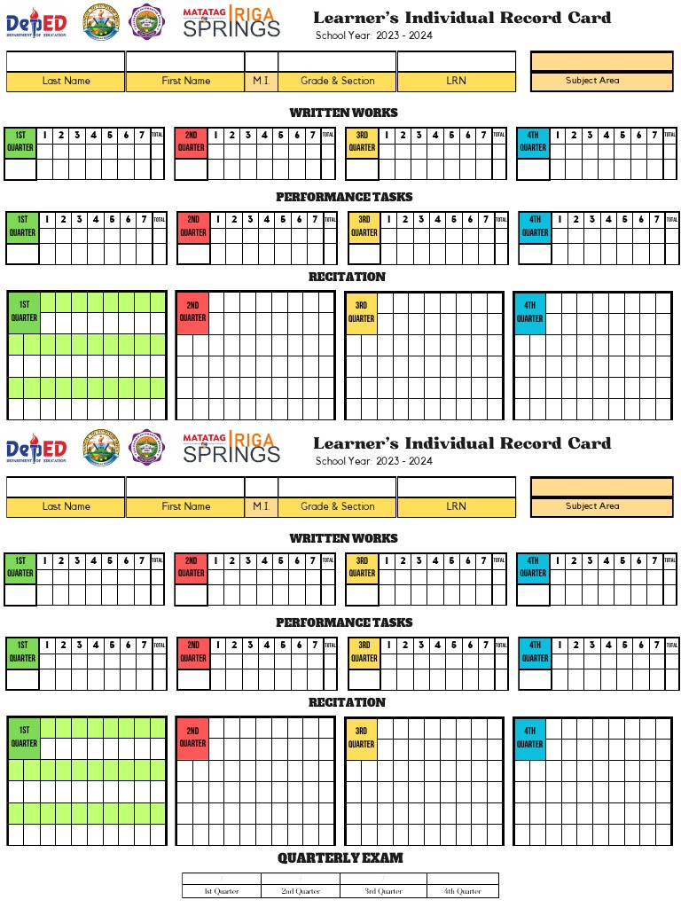 Learner's Individual Record Card 2023-2024 | PDF