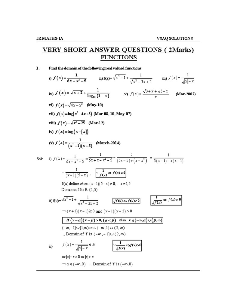 JR Maths-Ia Vsaq Solutions | PDF | Function (Mathematics) | Analysis