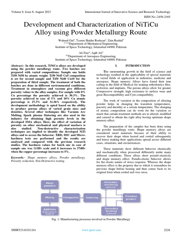 Development and Characterization of NiTiCu Alloy Using Powder Metallurgy Route | Download Free ...
