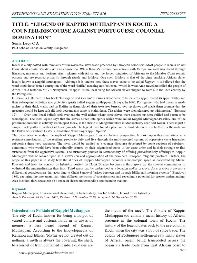 View of LEGEND OF KAPPIRI MUTHAPPAN IN KOCHI - A COUNTER-DISCOURSE ...