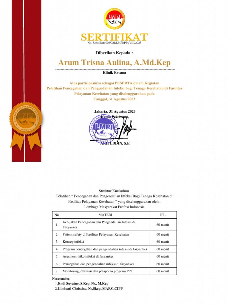 Arum Trisna Aulina, A.md - Kep - Klinik Ervana | PDF