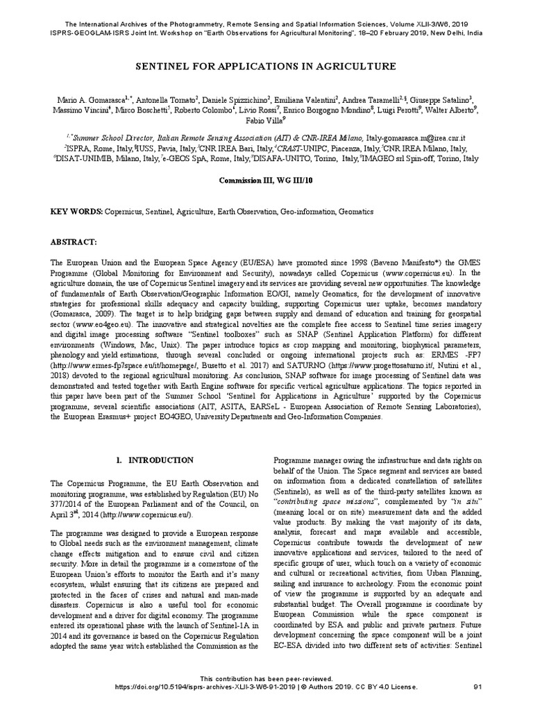 Sentinel For Applications in Agriculture | PDF | Unmanned Aerial ...