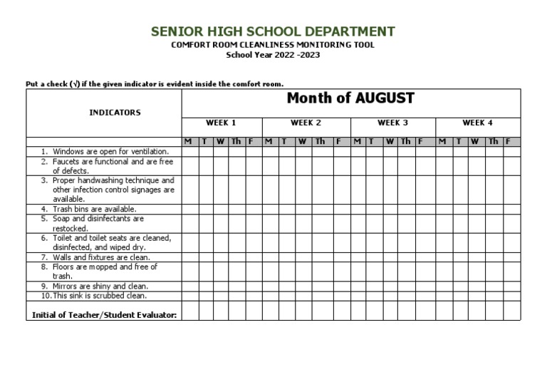 Comfort Room Monitoring Sheet | PDF