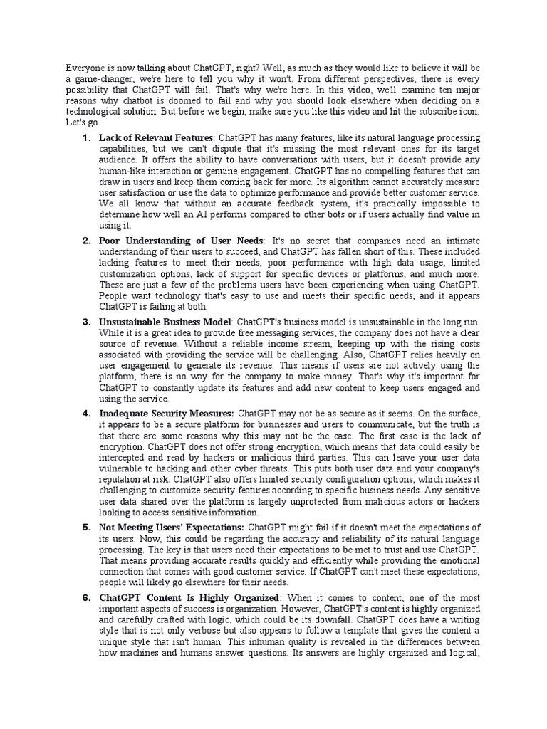 10 Reasons Why ChatGPT Will Fail | PDF | Information Science | Human ...