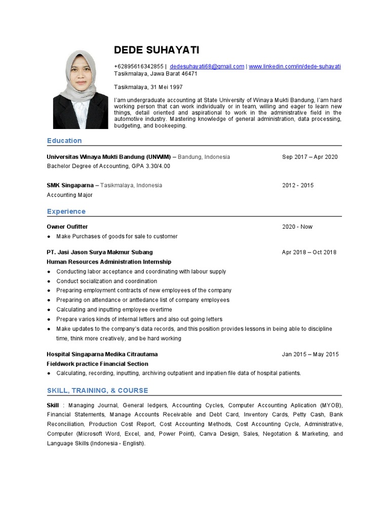 CV - Dede Suhayati Updated 2023 | PDF | Bookkeeping | Accounting