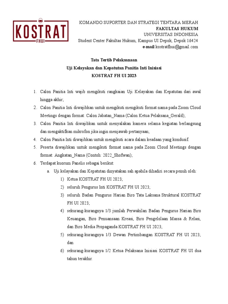 Tata Tertib Ukk Inisiasi Kostrat FH Ui 2023 | PDF
