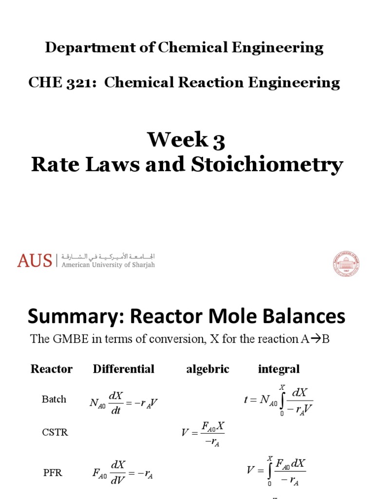 Week 3 - Rate Laws and Stoichiometry (3) Reaction Eng | PDF