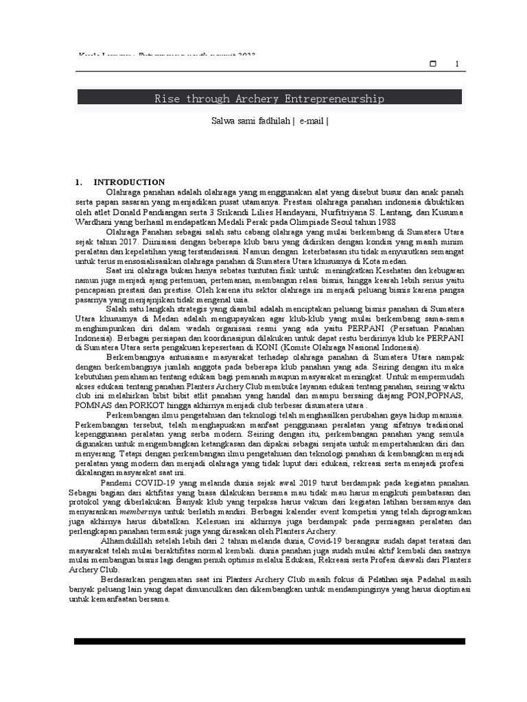 Makalah Peluang Usaha Panahan | PDF