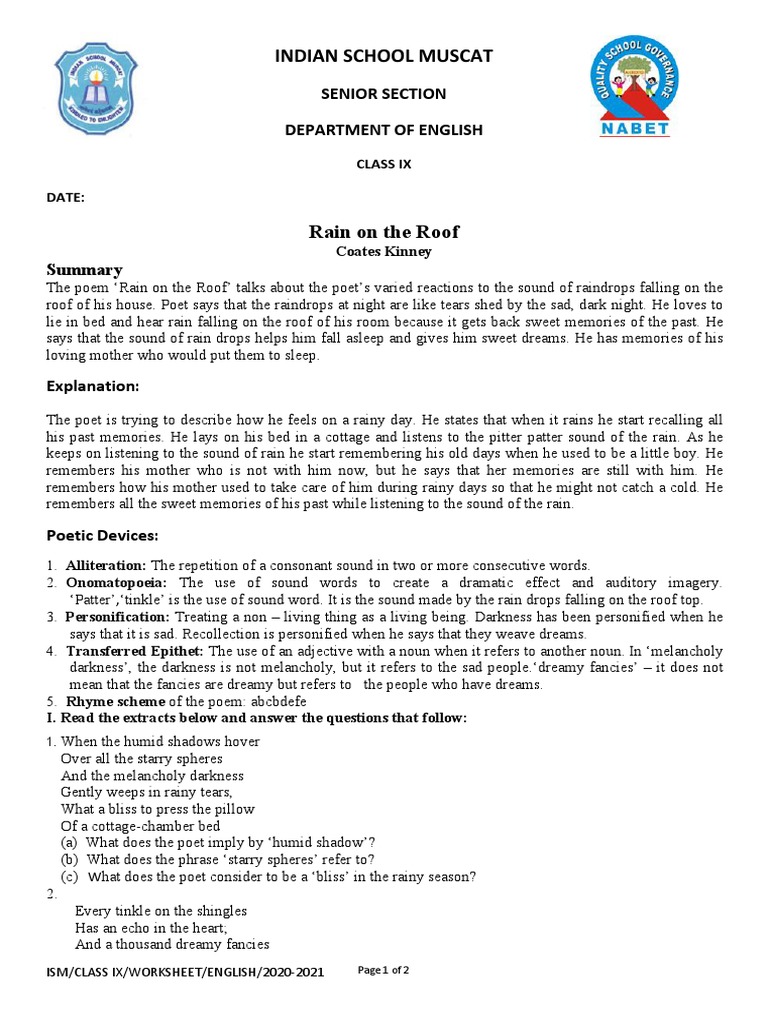 Rain on the Roof: Poem Analysis | PDF | Language Arts & Discipline | Art