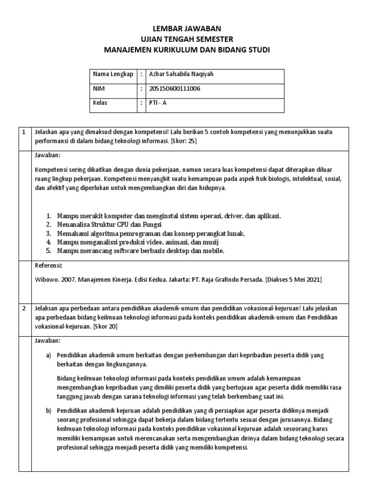 Lembar Jawaban Uts-Mkbs | PDF
