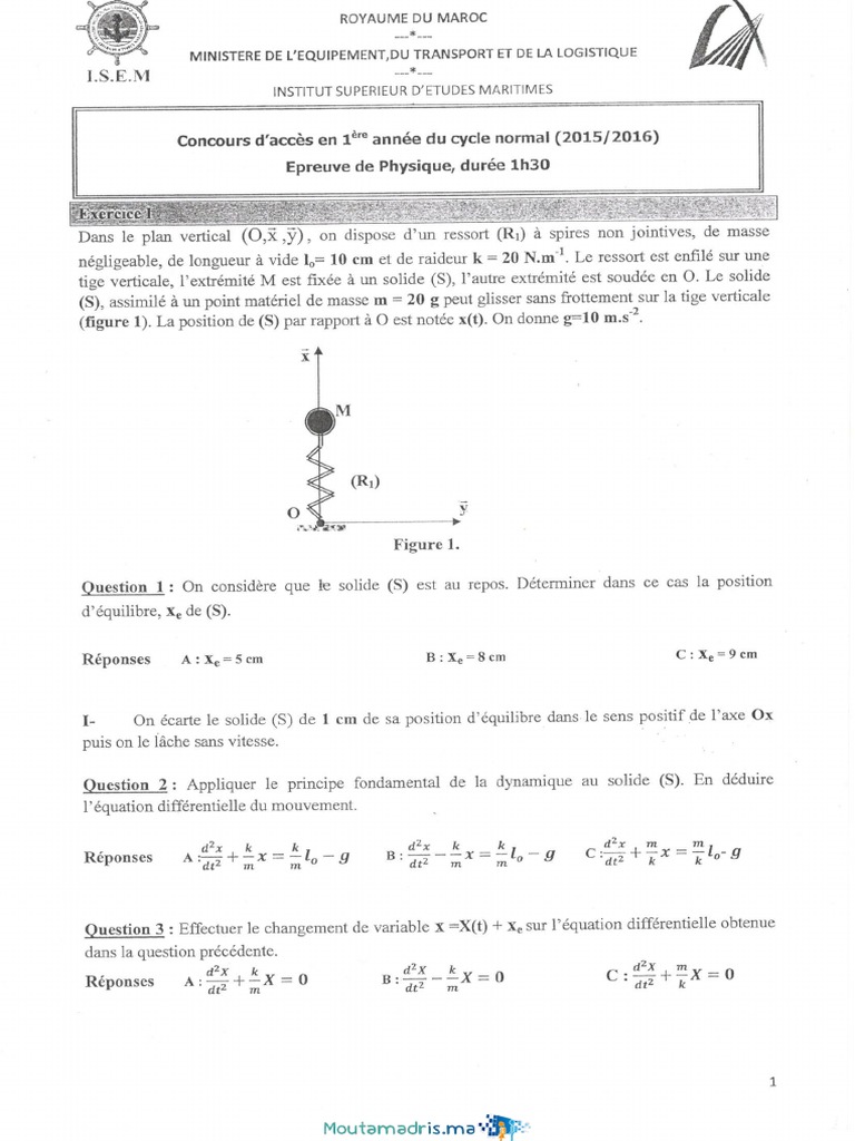 Exemple de Concours ISEM Physique 2015 | PDF