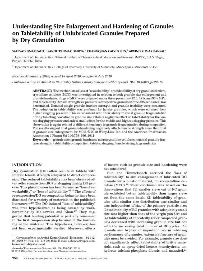 Understanding Size Enlargement and Hardening of Granules On ...