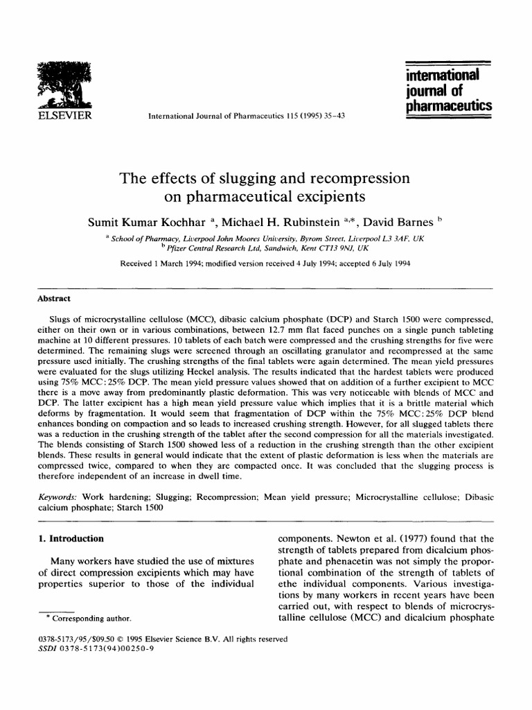 The Effects of Slugging and Recompression On Pharmaceutical Excipient | PDF