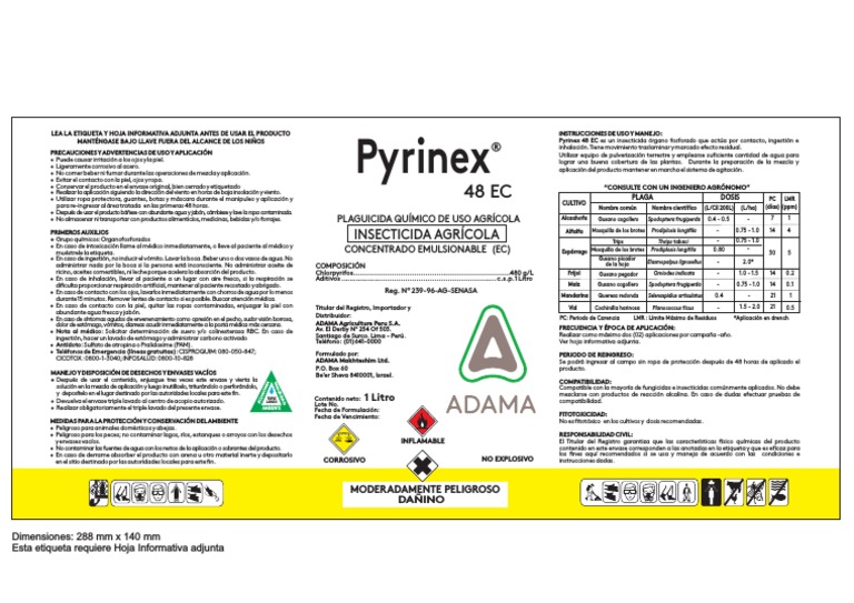 Pyrinex 48 Ec - 1l - Mcw-Proyecto | PDF | Agua | Química