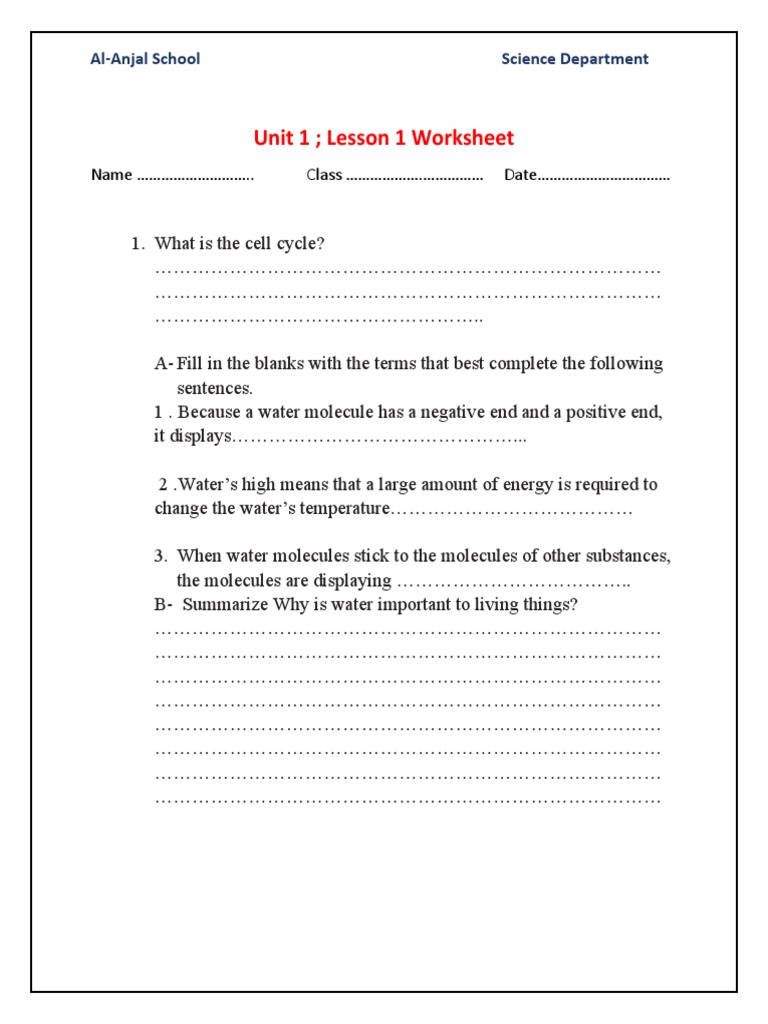 Unit 1 Lesson 1 Worksheet 1(1) (2) | PDF