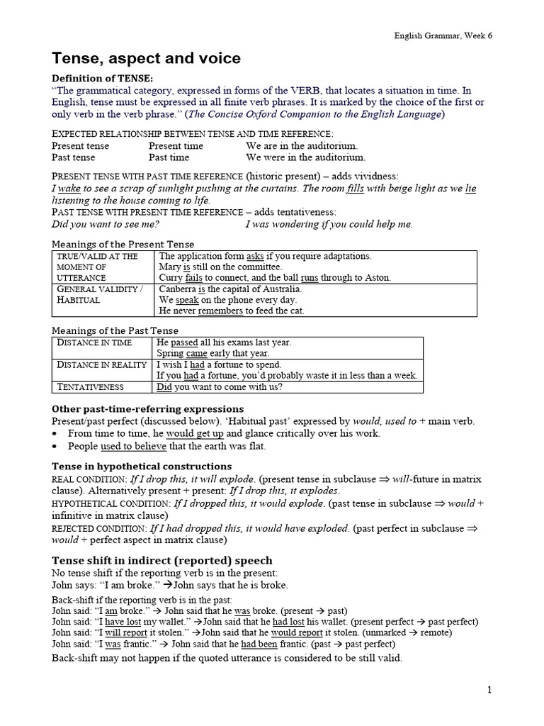 Week 6 Tense, Aspect and Voice Handout | PDF | Grammatical Tense | Verb