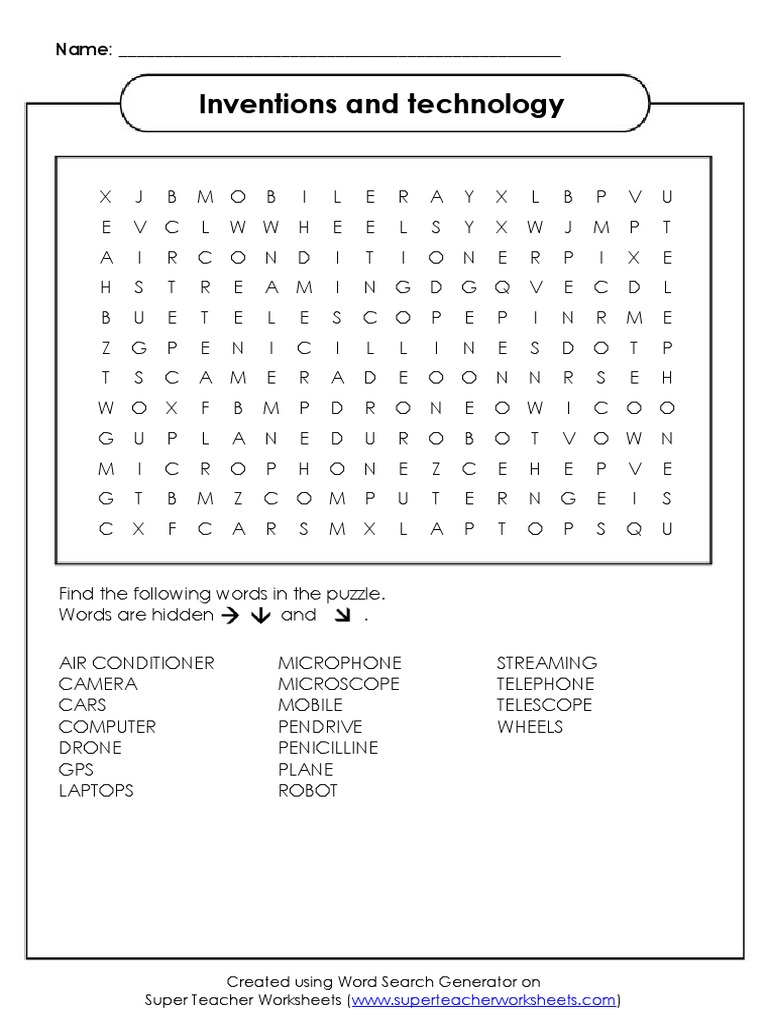Inventions Word Search Worksheet | PDF | Word Search | Technological Change