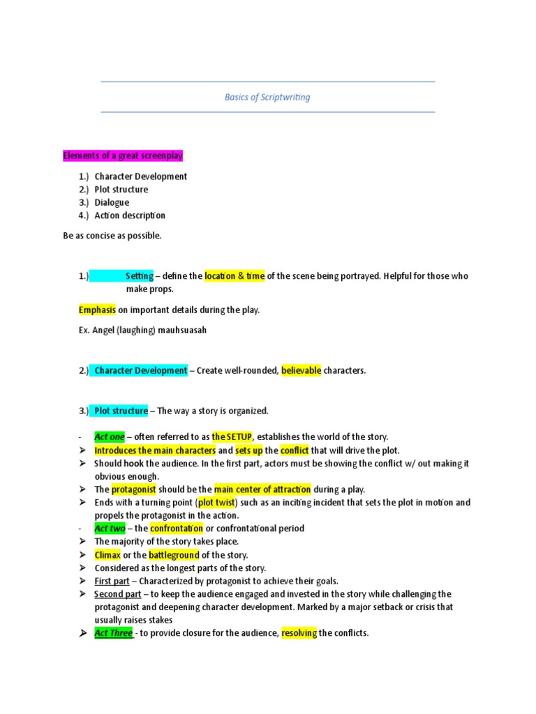Basics of Scriptwriting | PDF | Plot (Narrative) | Screenwriting