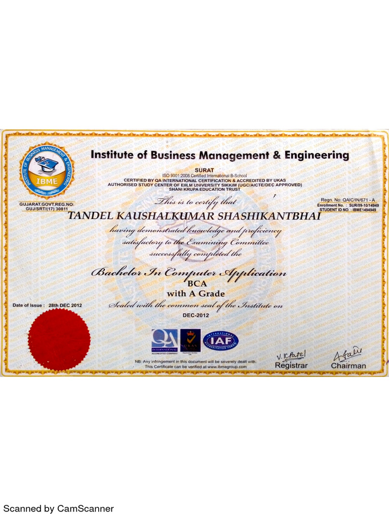 Dokumen - Tips Degree Certificate Bca | PDF