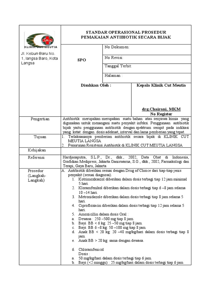 FROM STANDAR OPERASIONAL PROSEDUR Antibiotik | PDF