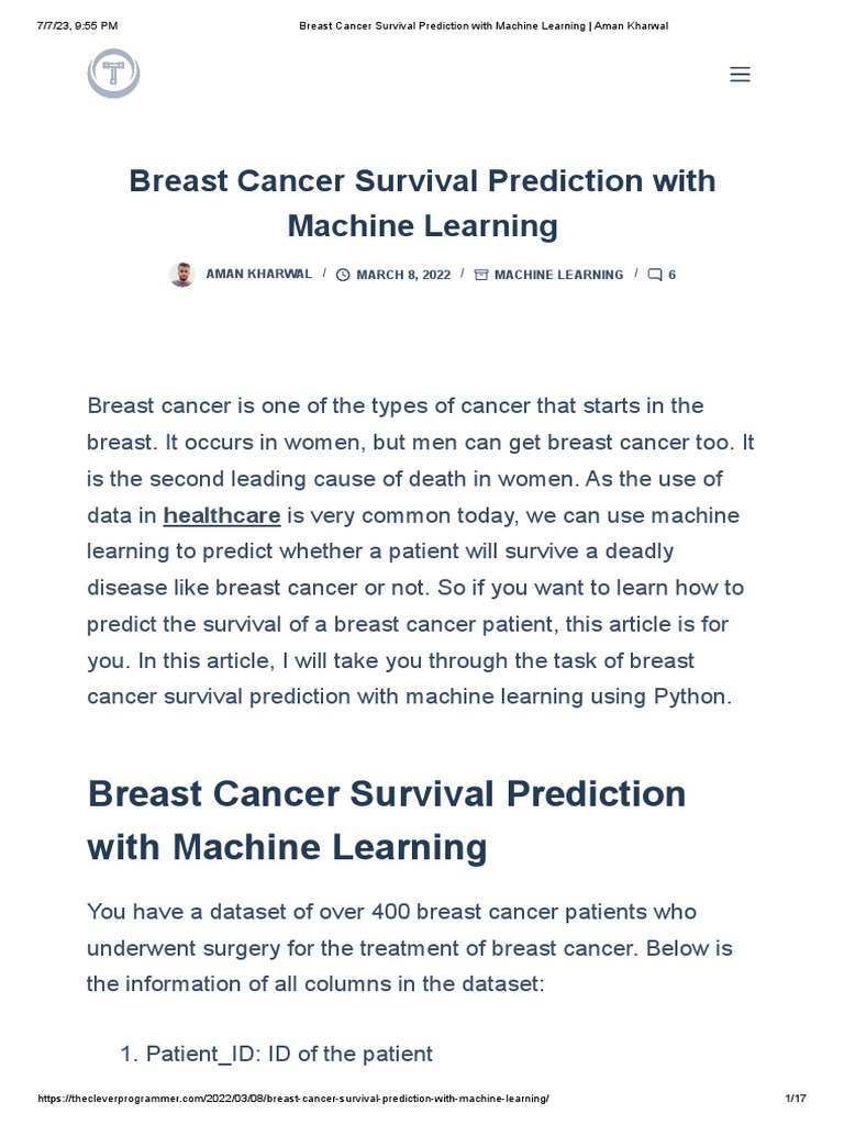 Breast Cancer Survival Prediction With Machine Learning | PDF | Breast ...