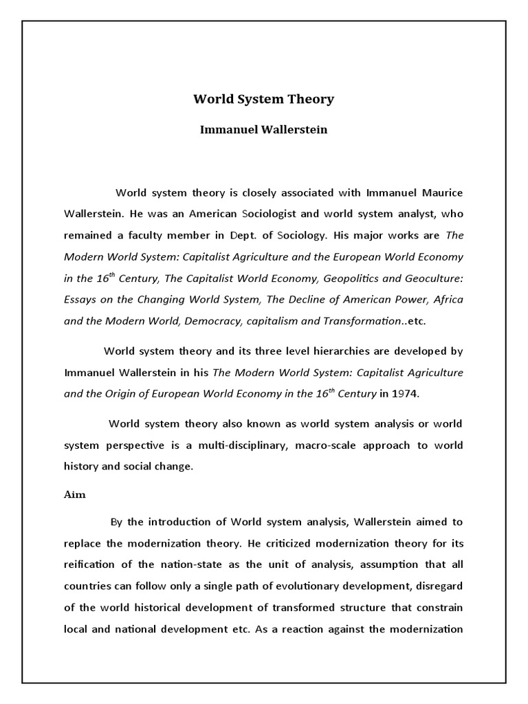 World System Theory-Immanuel Wallerstein | PDF | World Systems Theory | Socialism