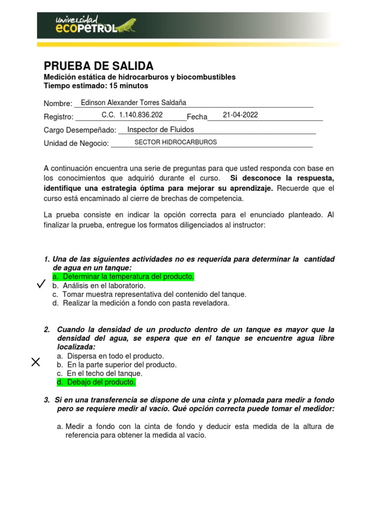 Prueba Estática de Hidrocarburos y Biocombustibles | PDF | Tanques | Cantidades fisicas