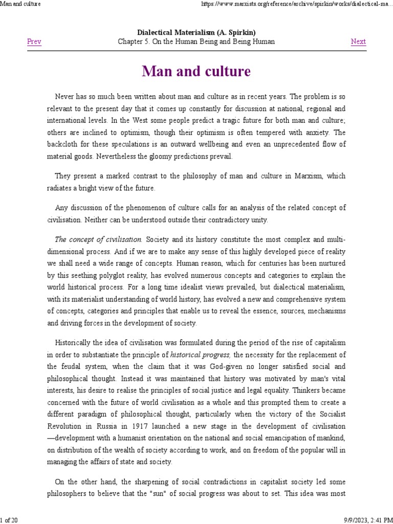 Dialectical Materialism (A. Spirkin) Chapter 5. On The Human Being and ...