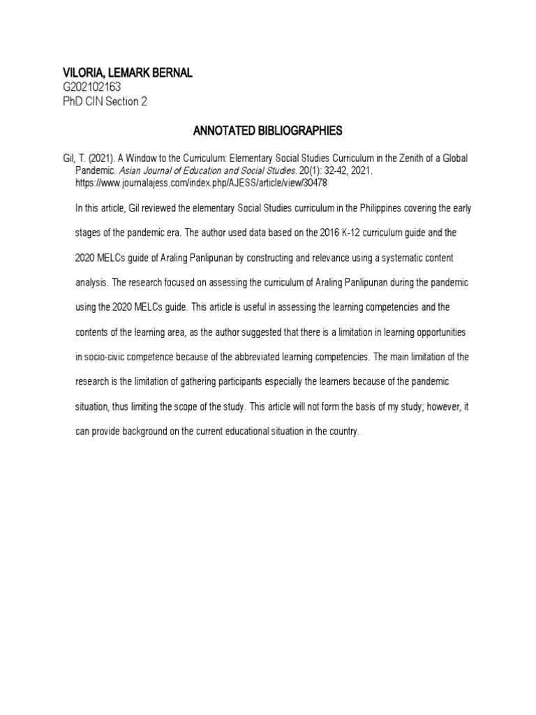 VILORIA, Lemark B. (LISQUP - CIN Section 2) - Annotated Bibiliography 1 | PDF