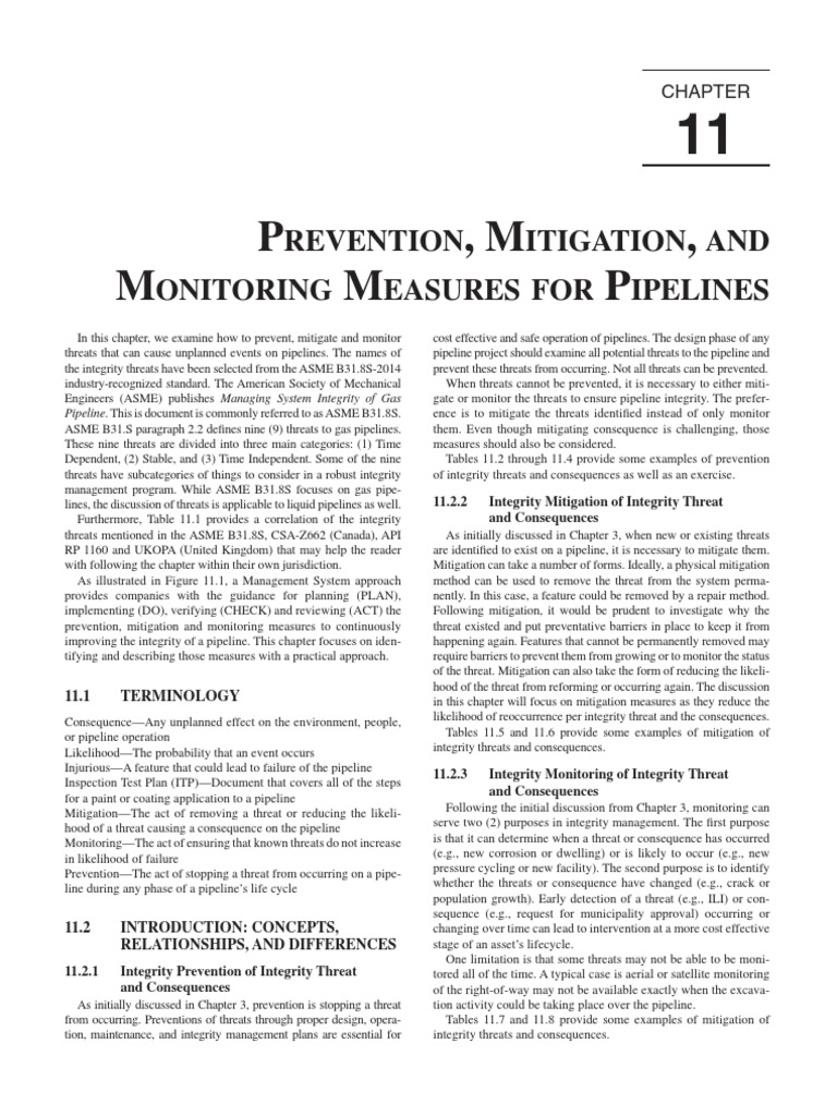Chapter 11 Prevention, Mitigation, & Monitoring Measures 4 Pipelines | PDF | Corrosion | Pipe ...