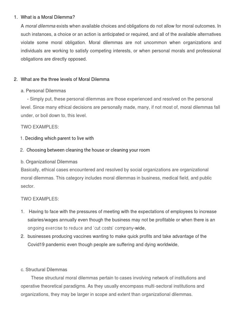 A. Personal Dilemmas: 1. What Is A Moral Dilemma? | PDF