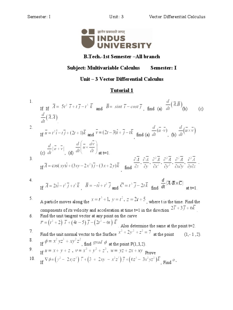 Unit-3-Multivariable Calculus-MA0112-Tutorial-31-08-2023 | PDF ...