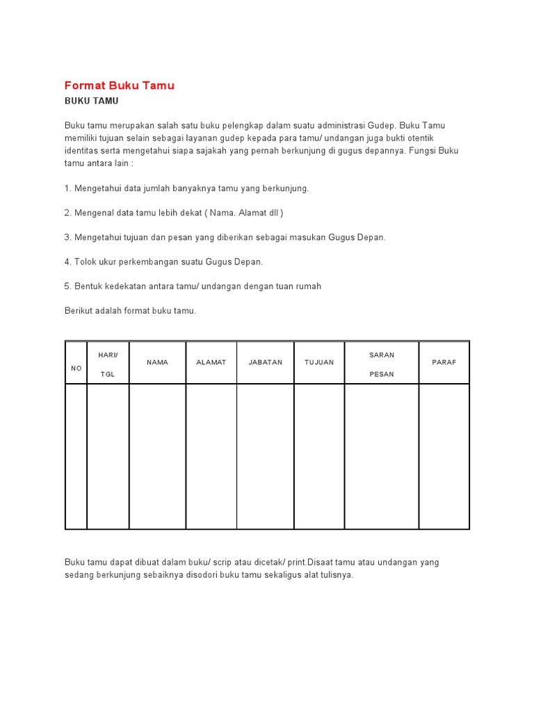 Format Buku Tamu | PDF