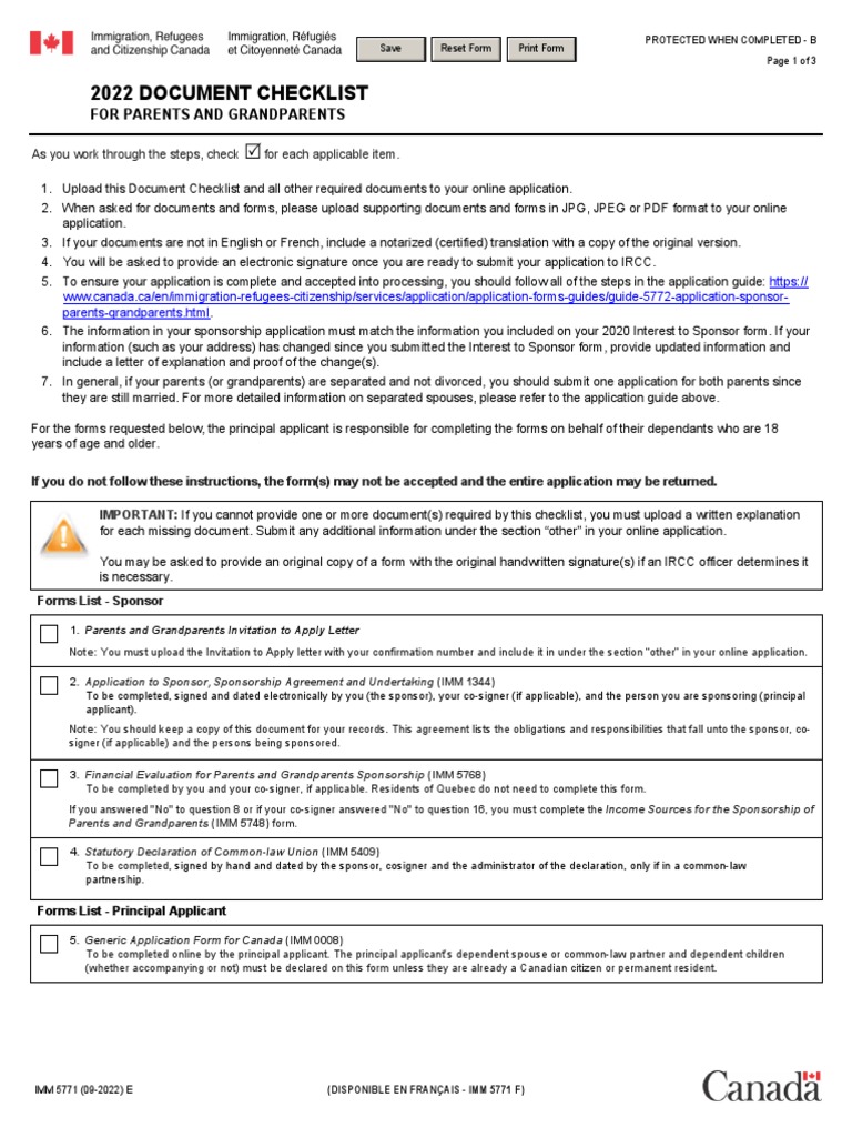 Parents and Grandparents Sponsorship Checklist | PDF