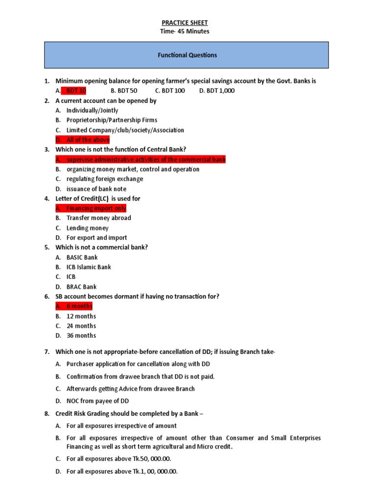 Banking and Finance Practice Questions | PDF | Banks | Loans