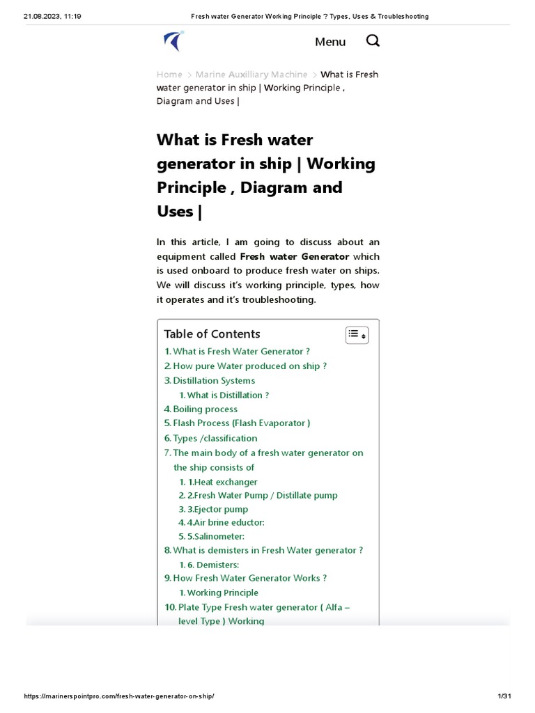 Fresh Water Generator Working Principle - Types, Uses & Troubleshooting ...