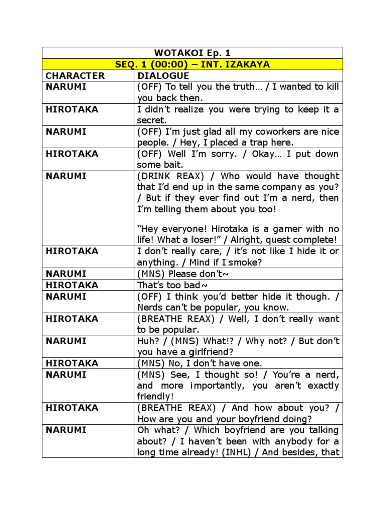 Sample Dubbing Script - Wotakoi | PDF