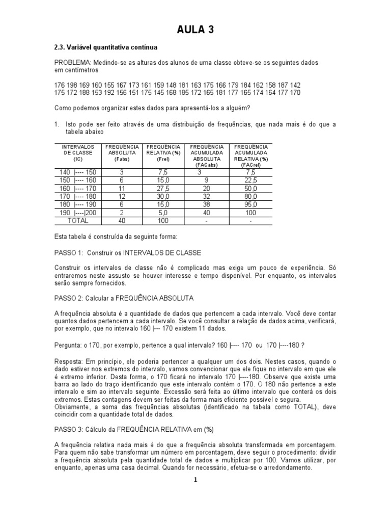 Aula 3 | PDF | Frequência | Cálculo