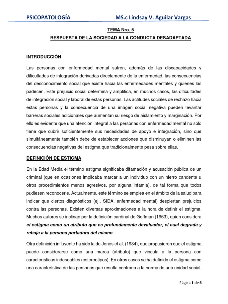 Tema 5 Respuesta de Sociedad A La Conducta Desadaptada | PDF | Estigma ...