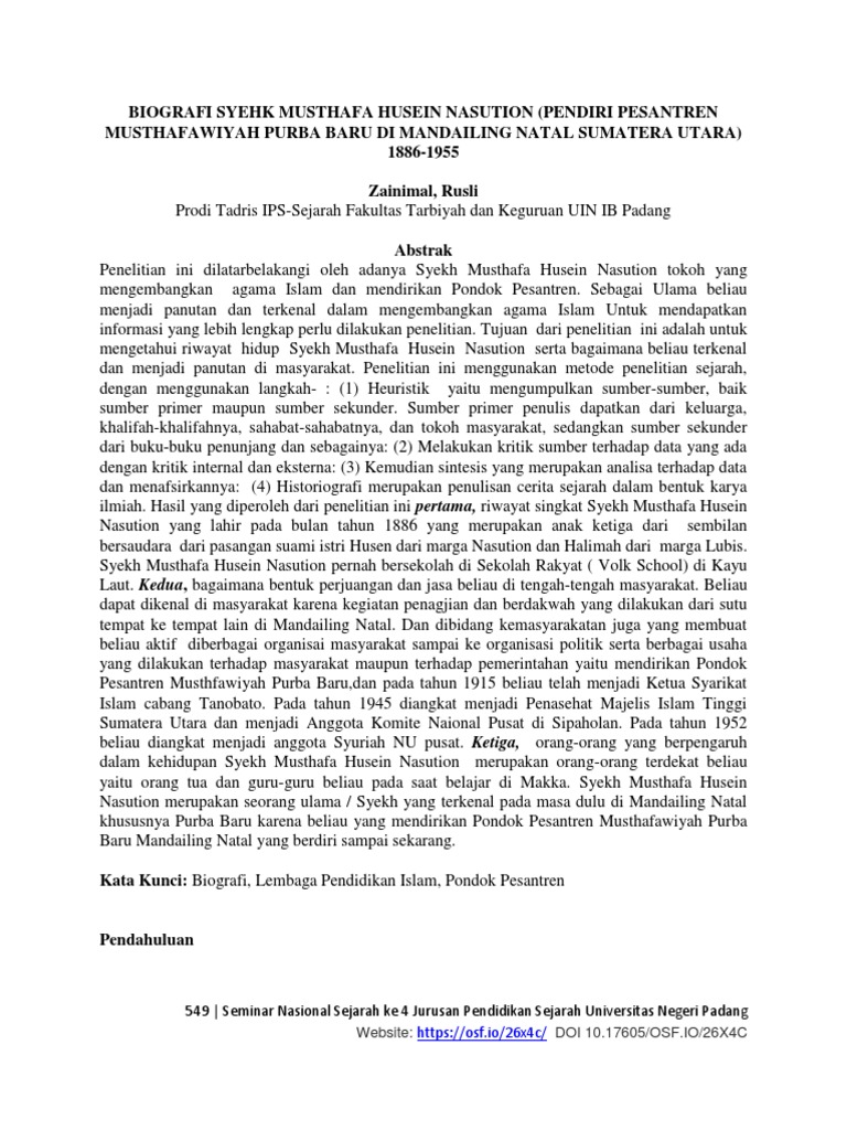 Biografi Syekh Musthafa Husein Nasution | PDF