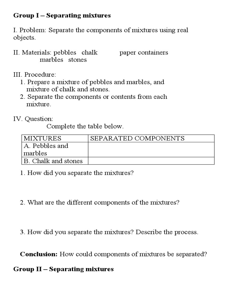 Q1-W4-D1-Separating Mixtures - Picking-COT Activities Charts | PDF ...